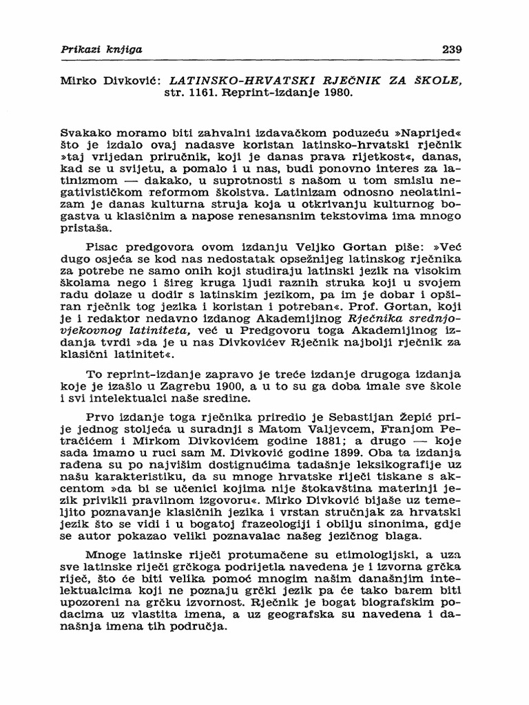 Vladimir Filipovic - Mirko Divkovic-Latinsko-Hrvatski Rjecnik Za Skole - Prilozi 1980 | PDF