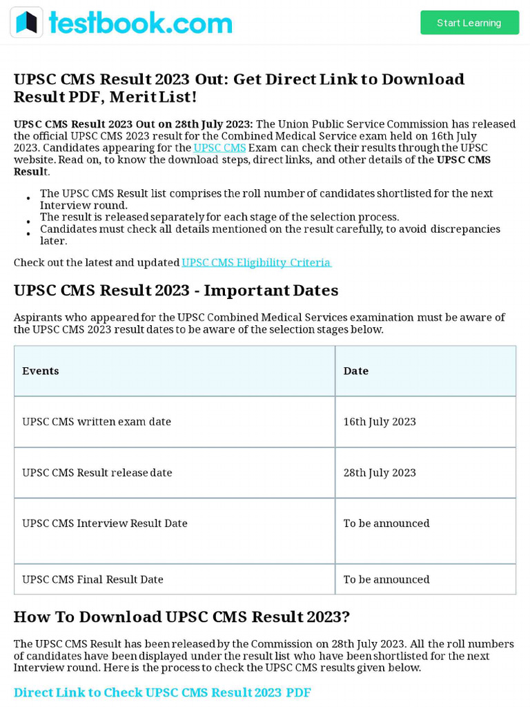 UPSC CMS Result 2023 | PDF