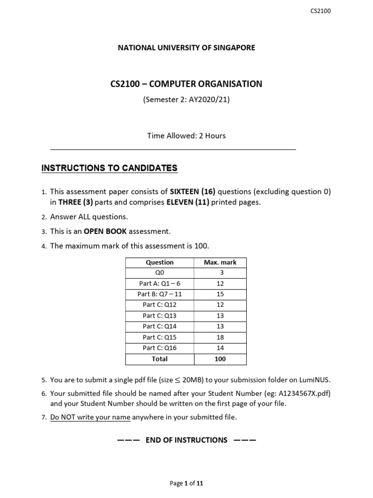 CS2100 Finals 2021s2 Questions | PDF | Computer Science | Electronic Circuits