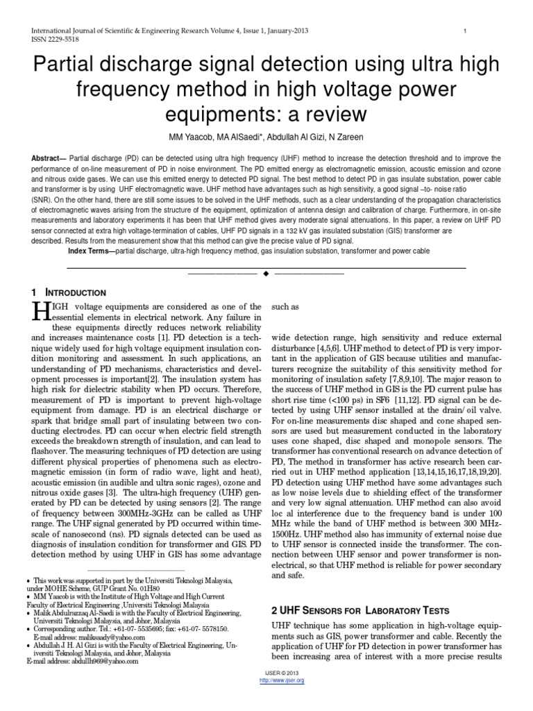 Partial Discharge Signal Detection Using | Download Free PDF | Electrical Engineering | Electricity