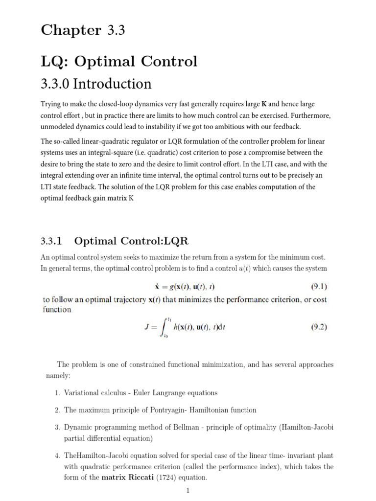 Inno2020 Emt4203 Control II Chap3.3-4 LQ Optimal | PDF | Optimal Control | Mathematical Optimization