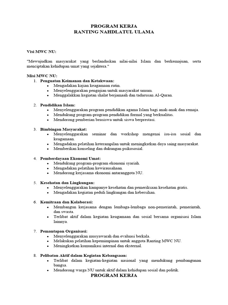 Program Kerja Ranting NU | PDF