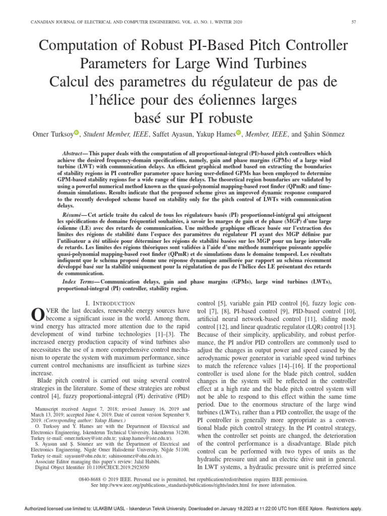 Putation of Robust PI-Based Pitch Controller Parameters For Large Wind ...
