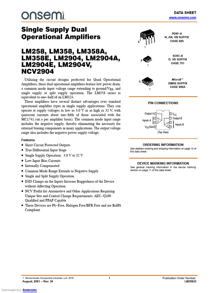 Single Supply Dual Operational Amplifiers LM258, LM358, LM358A, LM358E ...