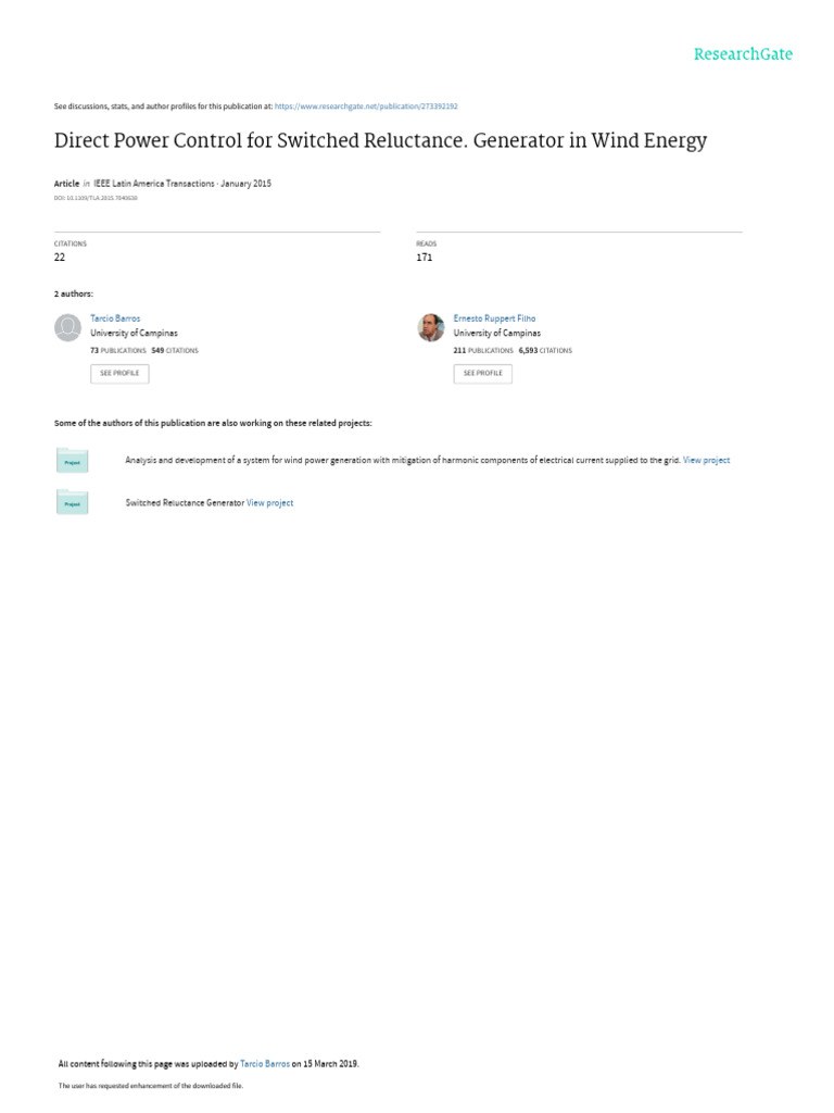 Direct Power Control For Switched Reluctance Generator In Wind Energy Pdf Engenharia