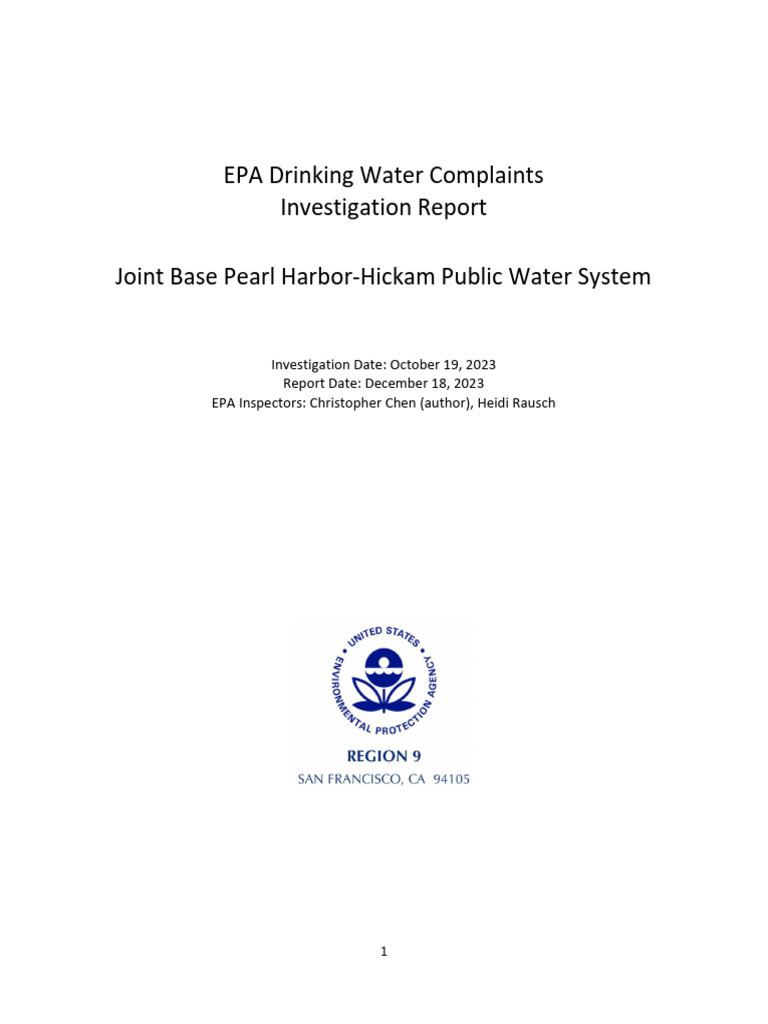 EPA Drinking Water Complaints Investigation Report | PDF | Drinking ...