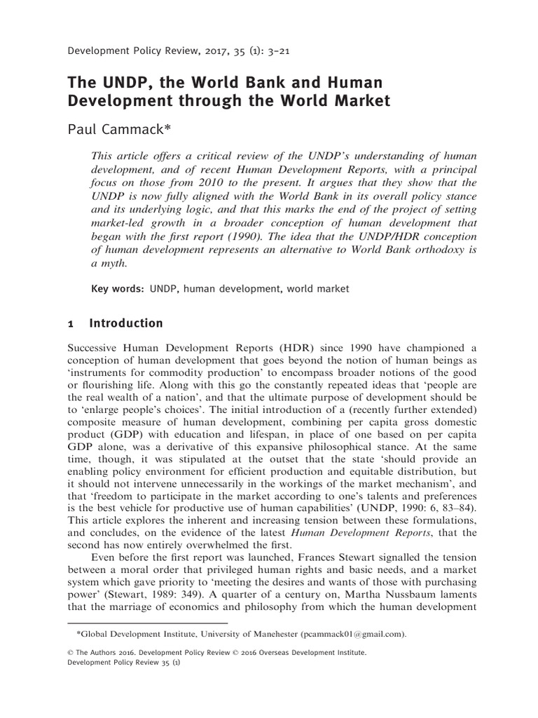 The UNDP, The World Bank and Human Development Through The World Market ...