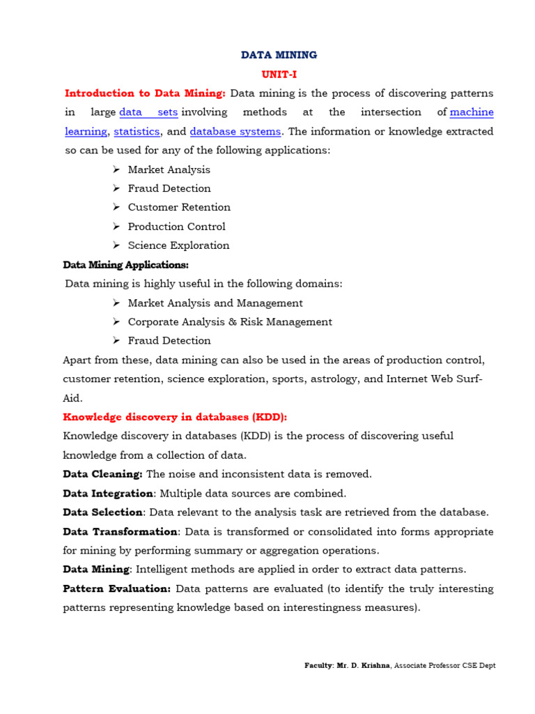 Data Mining Unit-1 Notes | Download Free PDF | Data Mining | Data