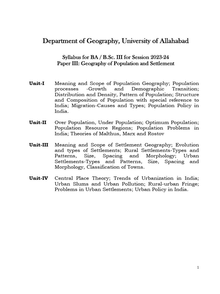 BA Geography Syllabus 2023-24 | PDF