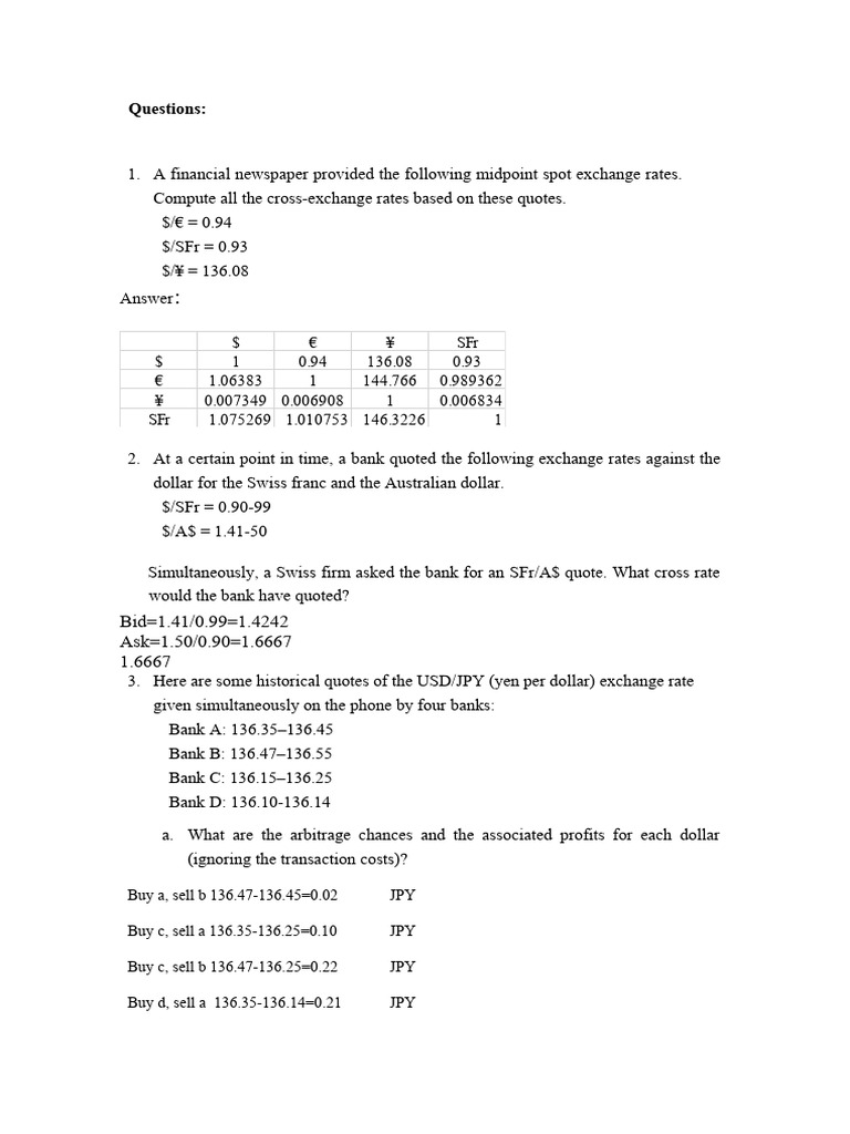 Cross-Exchange Rates and Arbitrage Analysis | PDF
