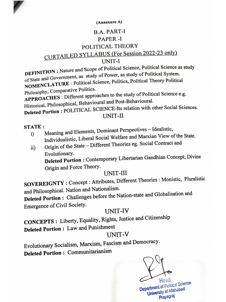 Curtailed Syllabus BA One and Two 2022-23 | PDF