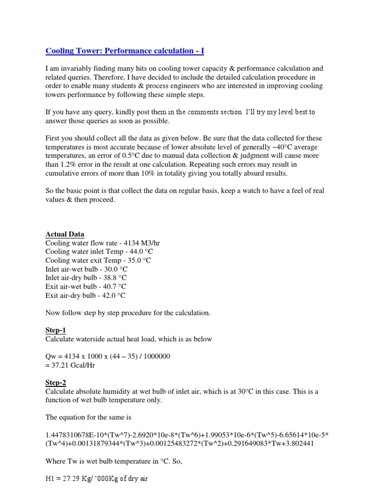 Cooling Tower Performance Calculation | PDF | Humidity | Heat
