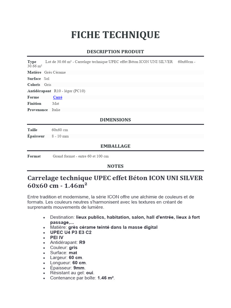 Fiche Technique carrelage | PDF
