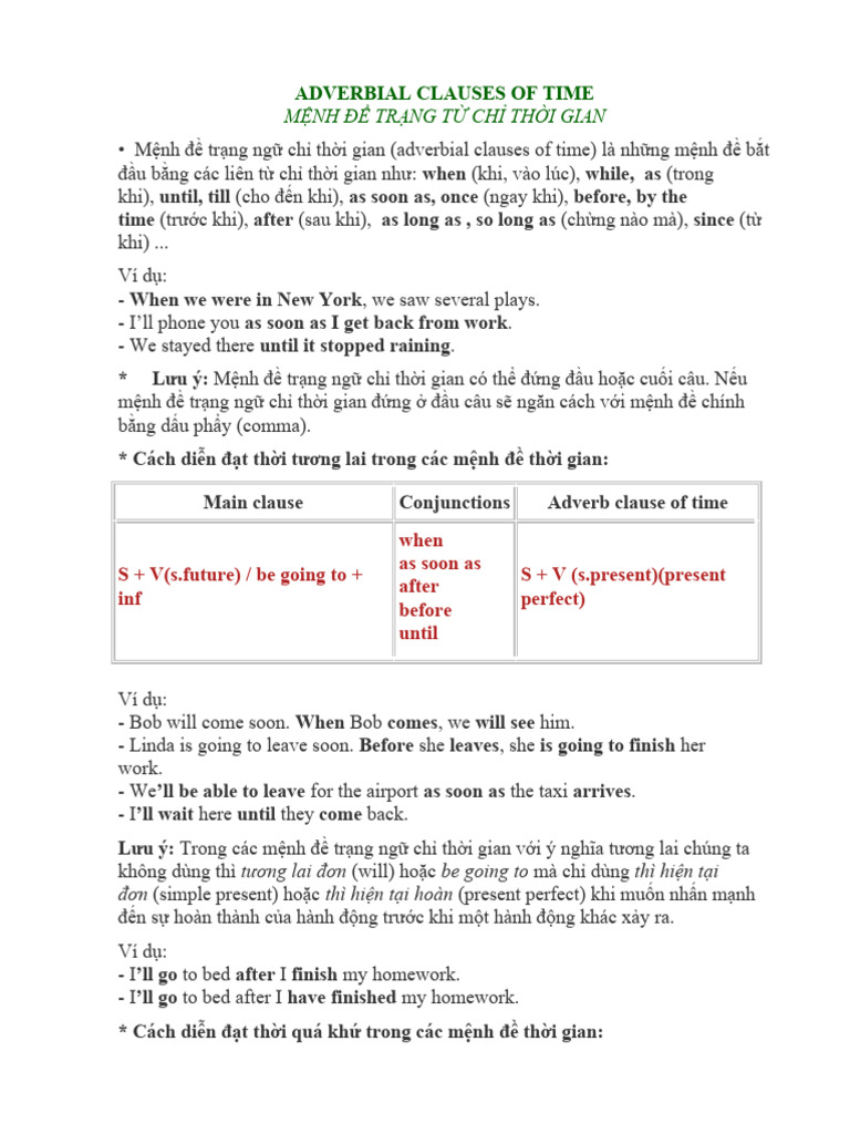 Adverbial Clauses of Time | PDF