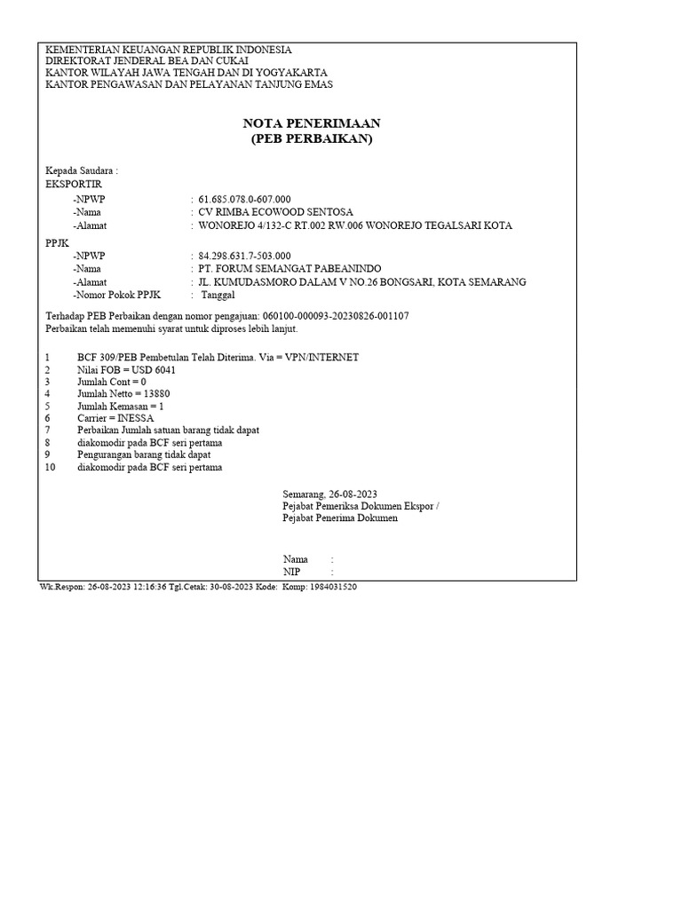 Respon Persutujuan Notul 1107 | PDF