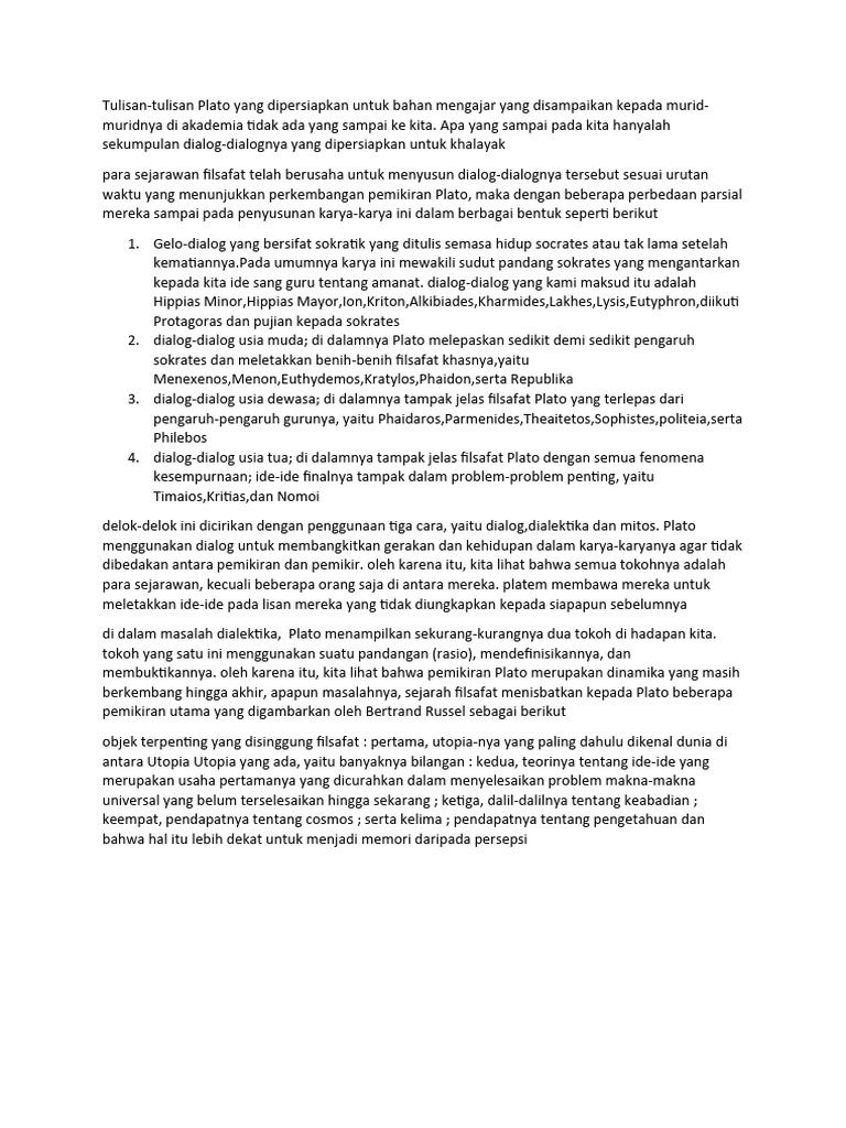 Karya Karya Plato | PDF | Filsafat