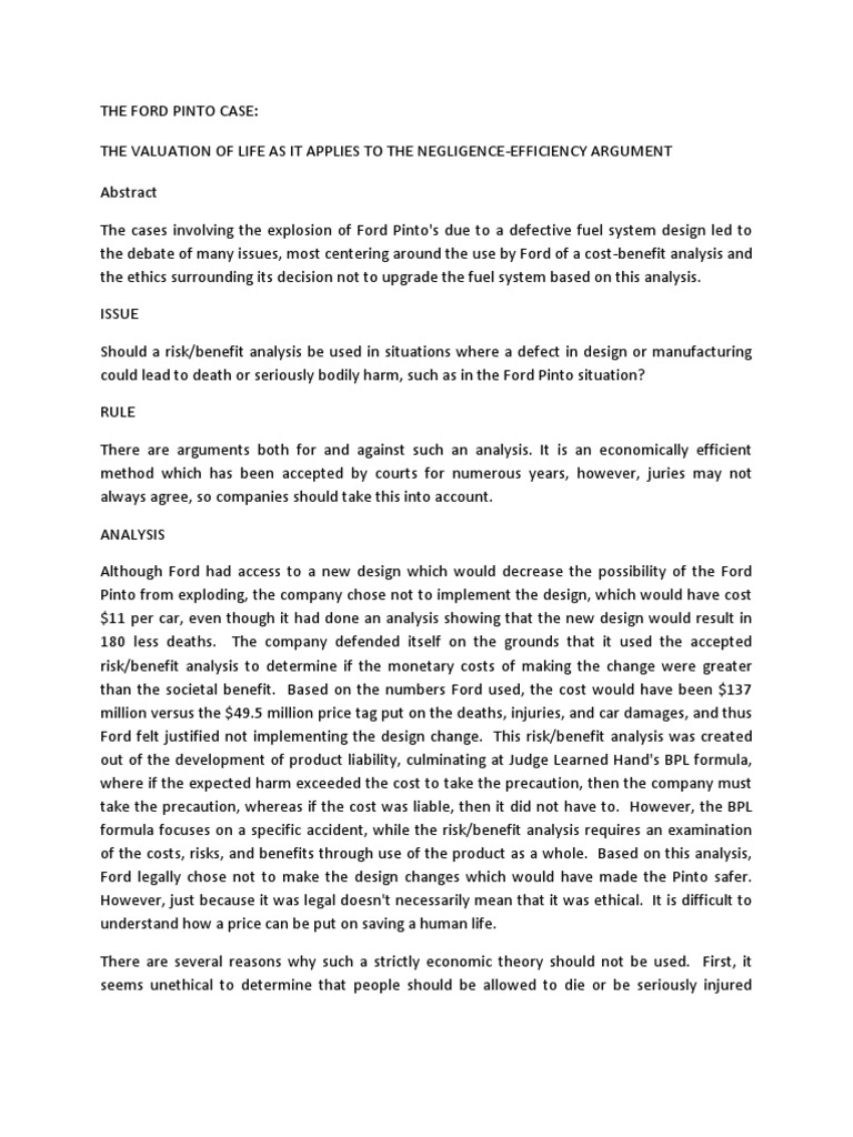 The Ford Pinto Case | PDF | Negligence | Duty Of Care