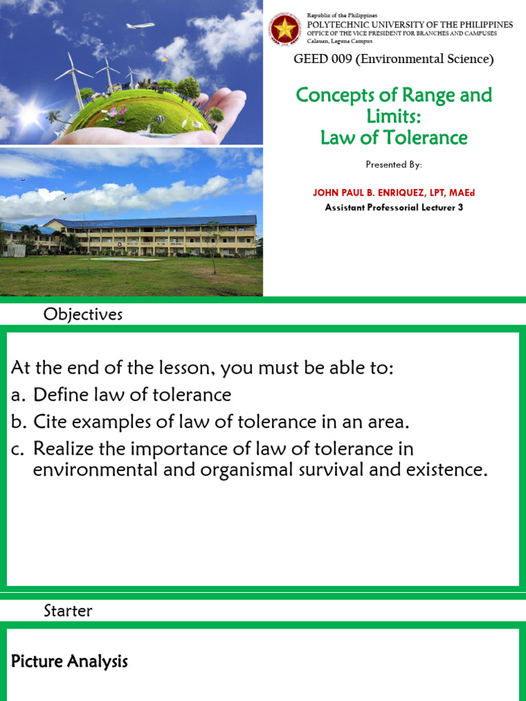 Week 4 Law of Tolerance | PDF | Natural Environment | Physical Geography