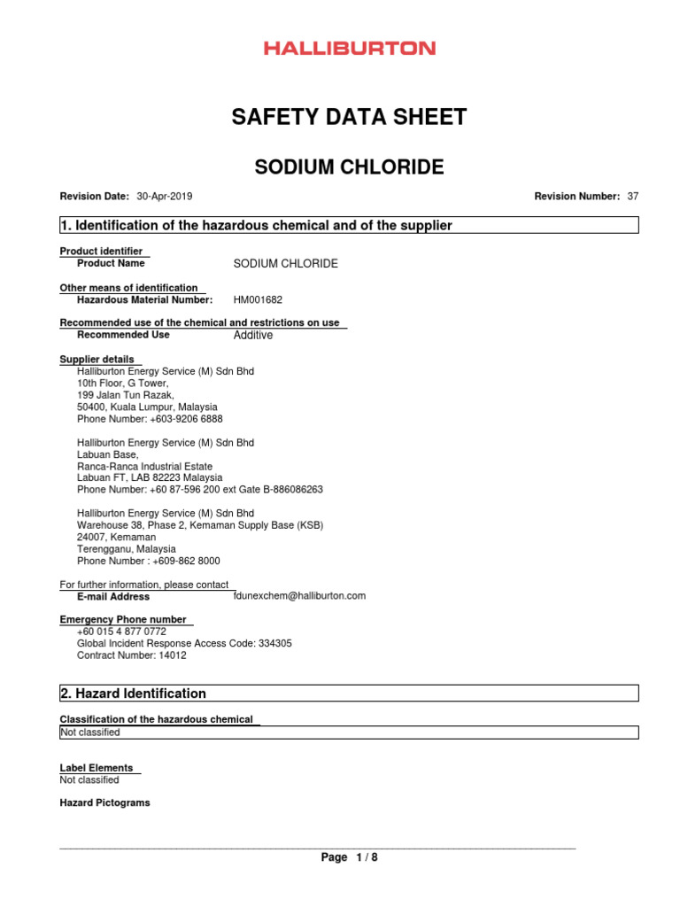 SDS Nacl | PDF | Dangerous Goods | Firefighter