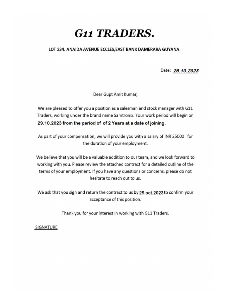 Amit Gupta - Offer Letter | PDF