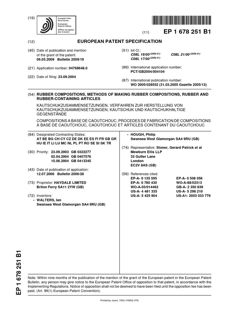 Rubber Matt EP1678251B1 | PDF | Natural Rubber | Liquids