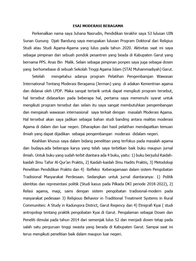 Esai Moderasi Beragama | PDF | Pengembangan Diri | Agama & Spiritualitas