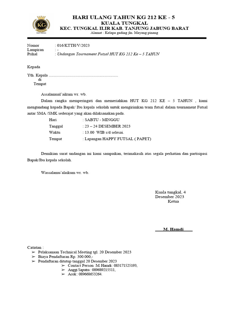 Surat Undangan Futsal | PDF