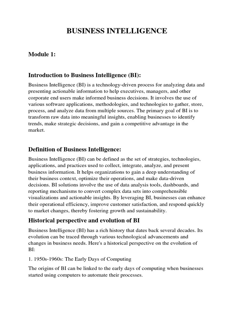 Business Intelligence Module 1 Pdf
