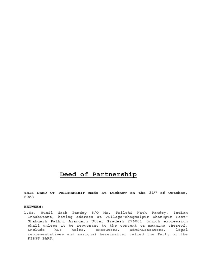 Partnership Deed | PDF | Partnership | Interest