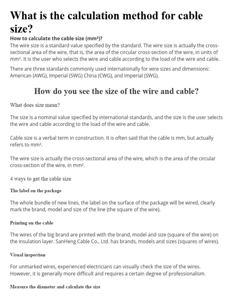 What Is The Calculation Method For Cable Size | PDF | Wire | Electrical Resistance And Conductance
