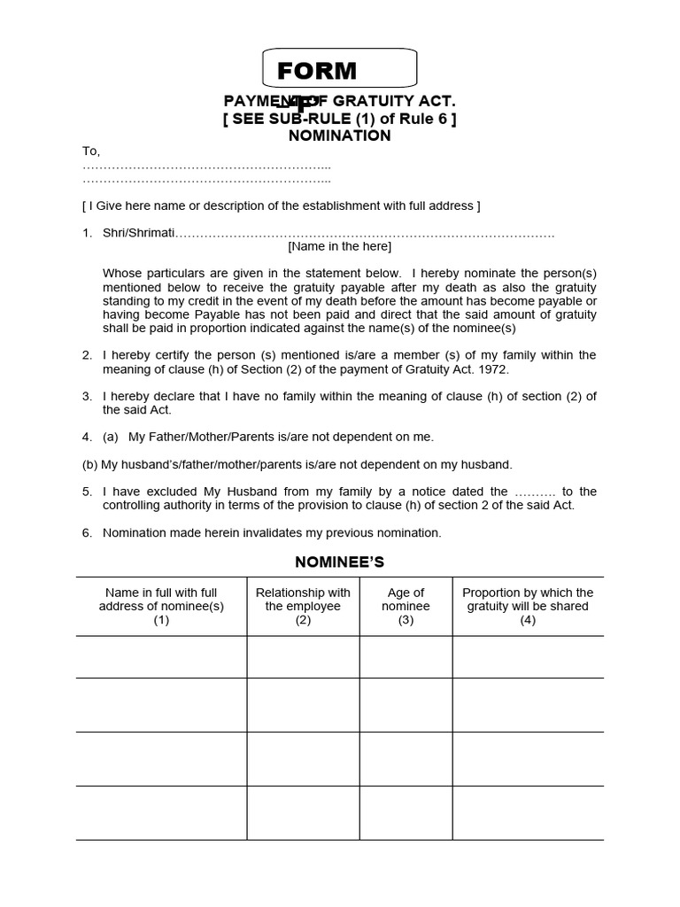 Gratuity Nomination Form - F | PDF | Justice | Crime & Violence