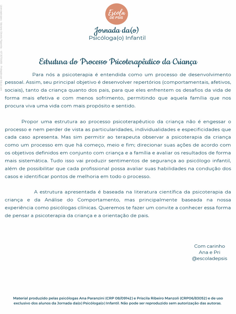 Estrutura Do Processo Psicoterapeutico Da Crianca Escola de Psis | PDF | Psicoterapia | Psicologia