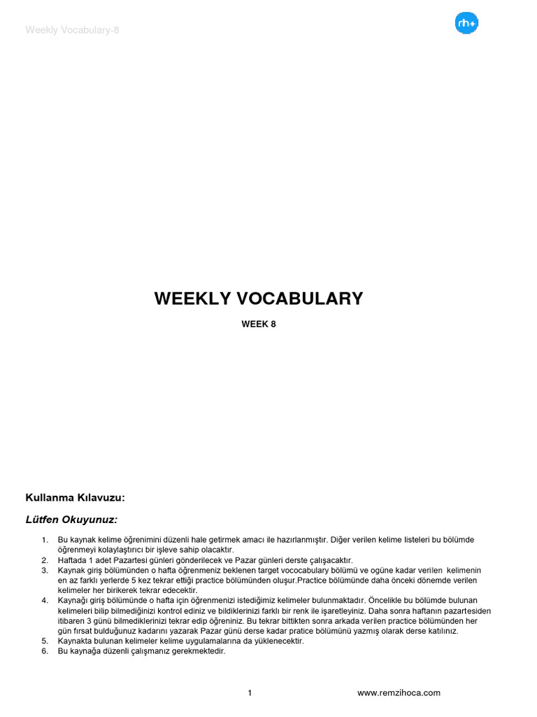 Weekly Vocabulary 8 | PDF