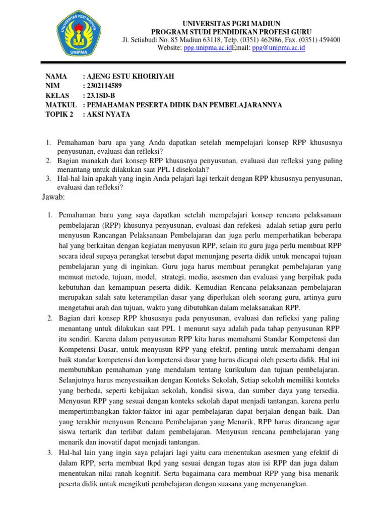 AKSI NYATA TOPIK 2 - Pengembangan Peserta Didik - Ajeng Estu | PDF