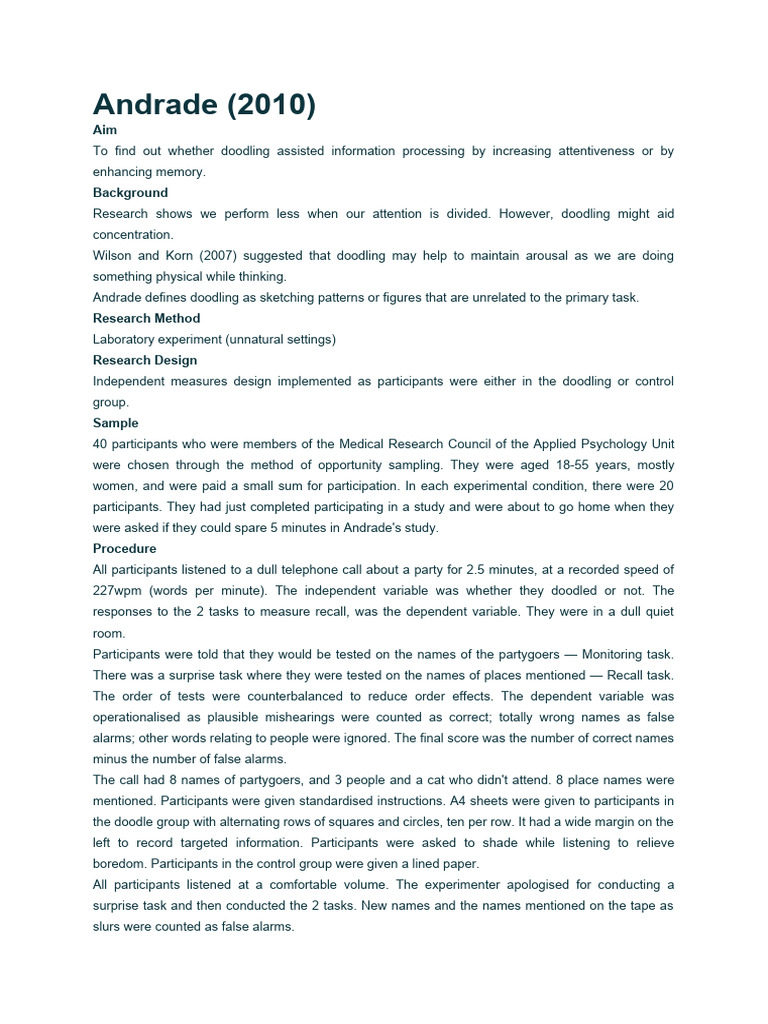 Andrade (2010) Psychology As Notes | PDF | Autism Spectrum | Validity ...