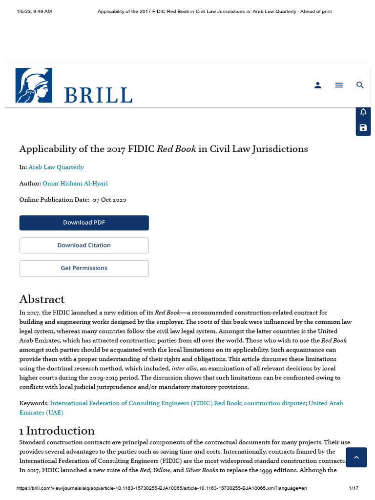Applicability of The 2017 FIDIC Red Book in Civil Law Jurisdictions in ...