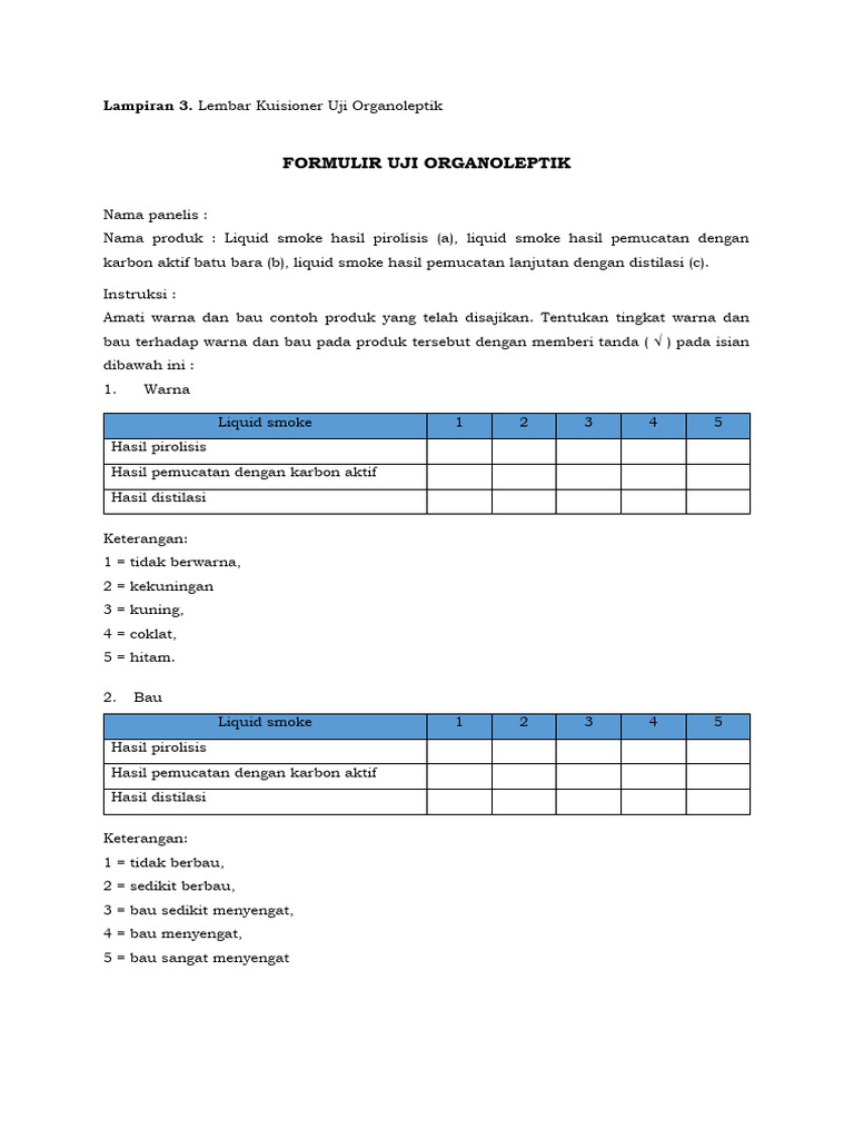 Lampiran 3 Formulir Uji Organoleptik | PDF
