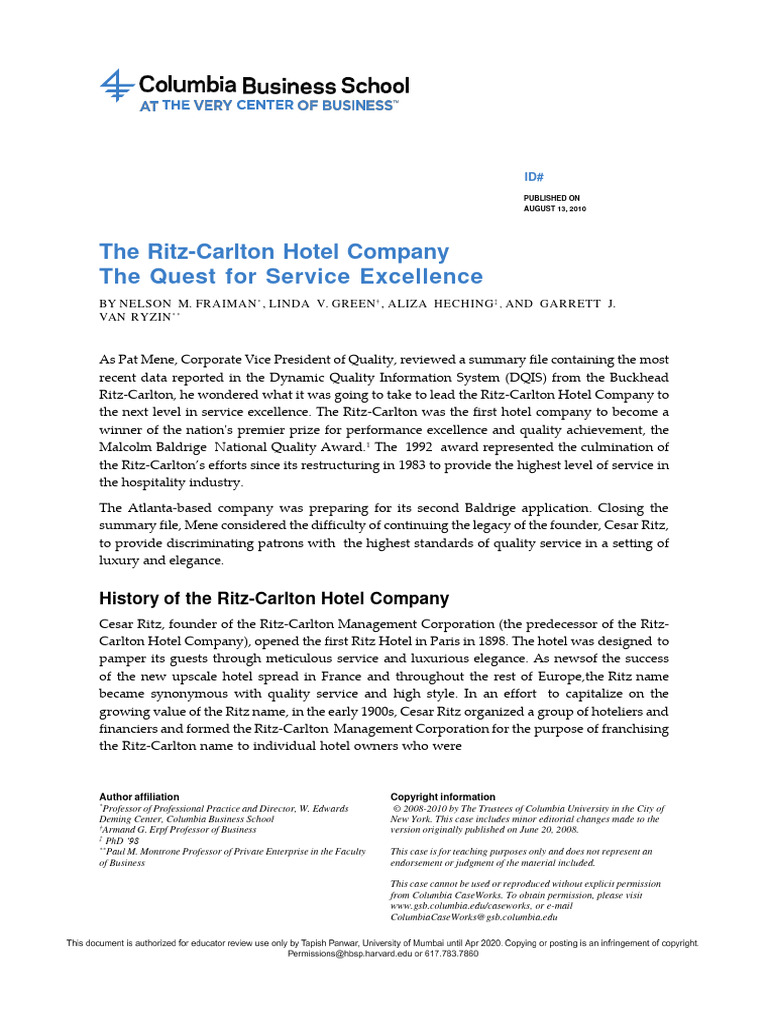 Ritz Carlton Case Study | PDF | Business