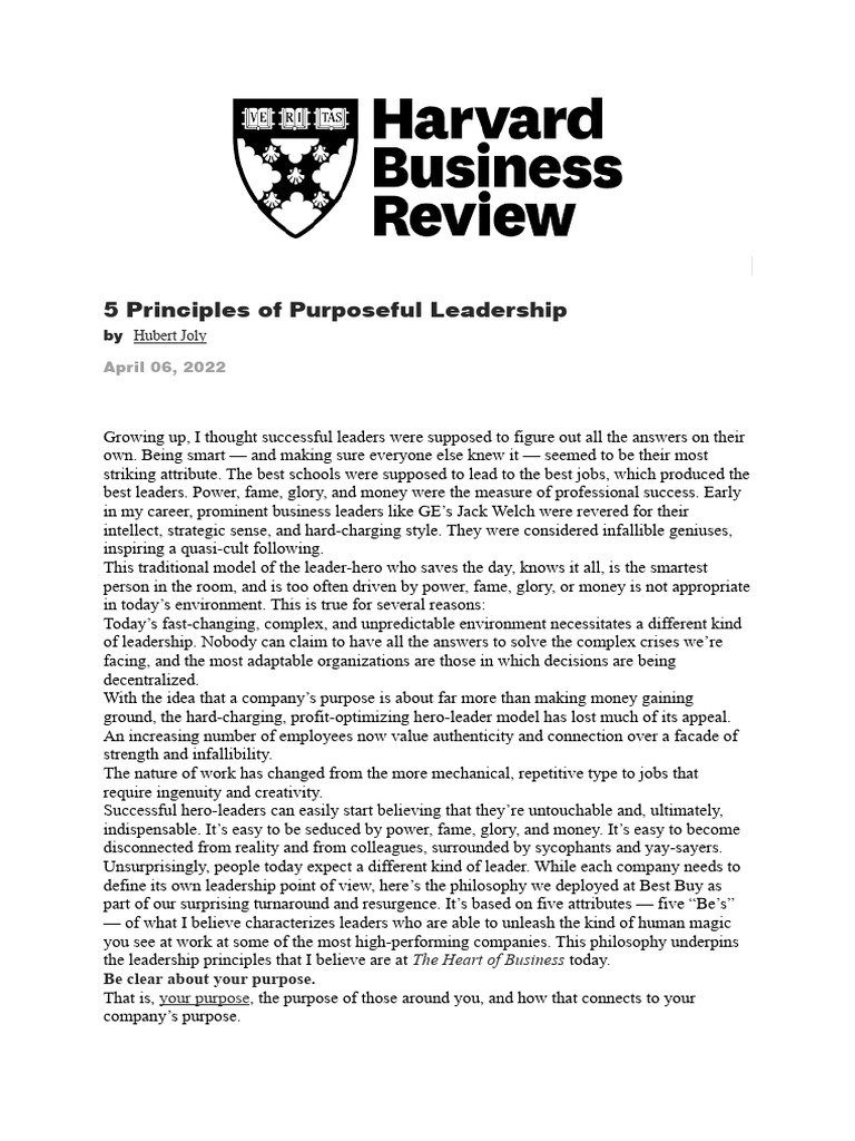 5 Principles Purposeful Leadership Pdf Leadership Creativity