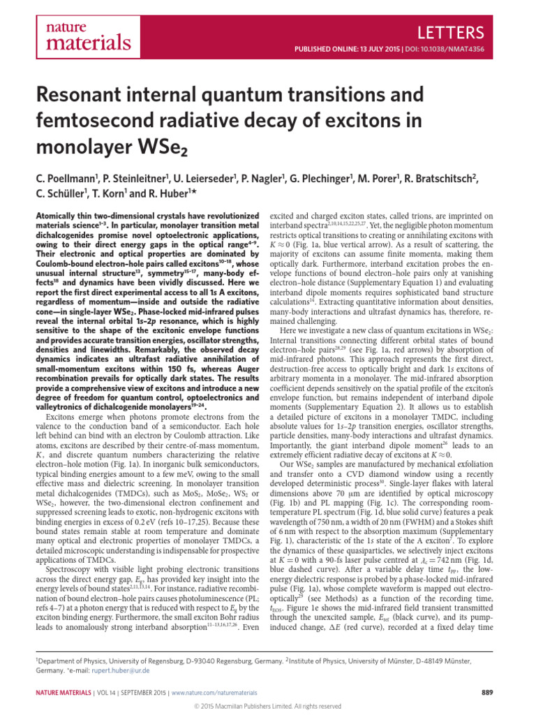 Resonant Internal Quantum Transitions and Femtosecond Radiative Decay of Excitons in WSe2 | PDF ...