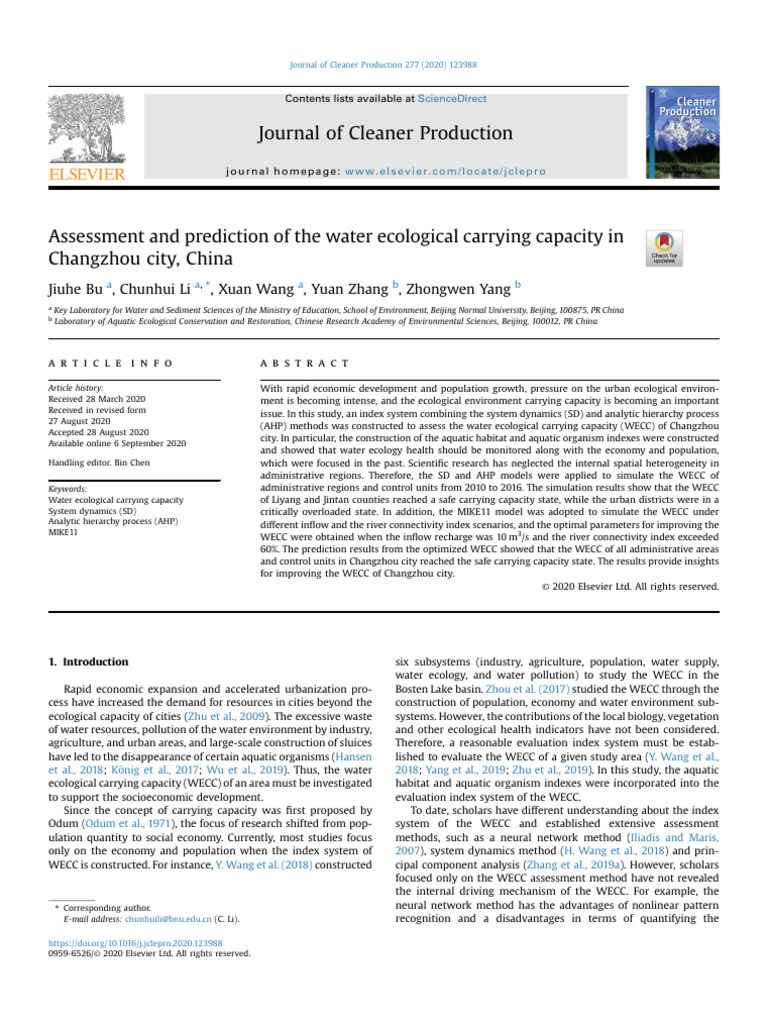 Journal of Cleaner Production: Jiuhe Bu, Chunhui Li, Xuan Wang, Yuan ...