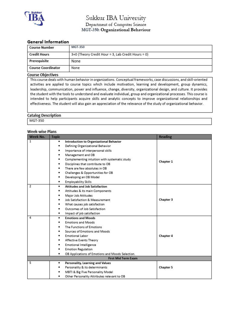 OB FInal Course Outline | PDF