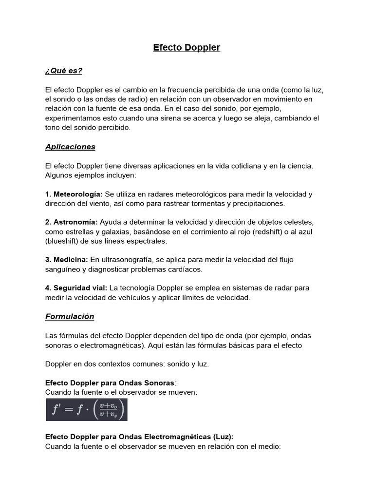 Sobre El Efecto Doppler, Resonancias y Aplicaciones Tecnológicas de Las ...