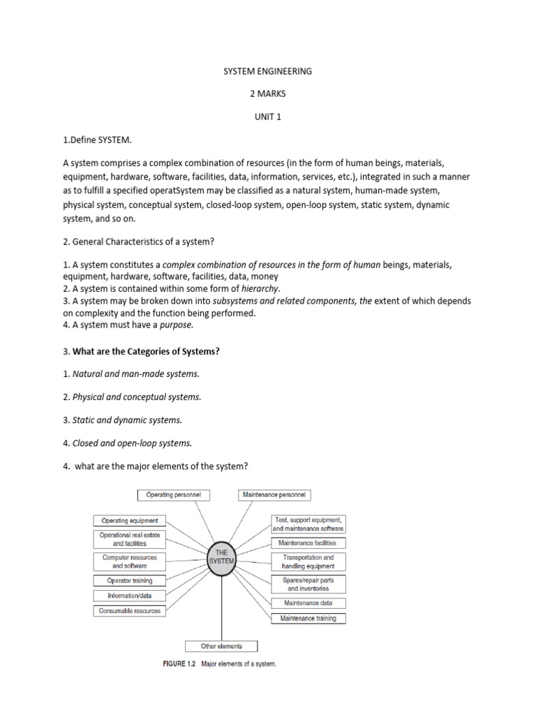 SYSTEM ENGINEERING UNIT 1 2 Marks | PDF