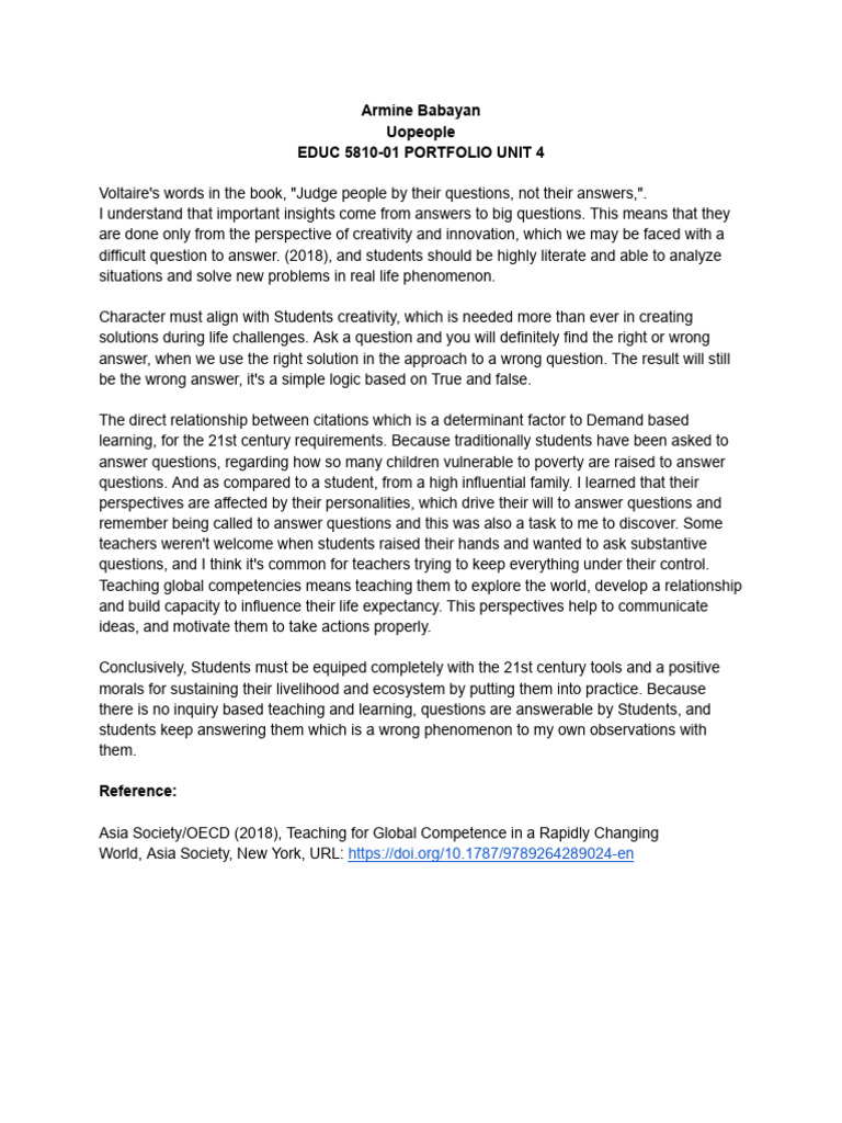 Armine Babayan EDUC 5810 Unit 4 Portfolio Assignment | PDF | Wellness