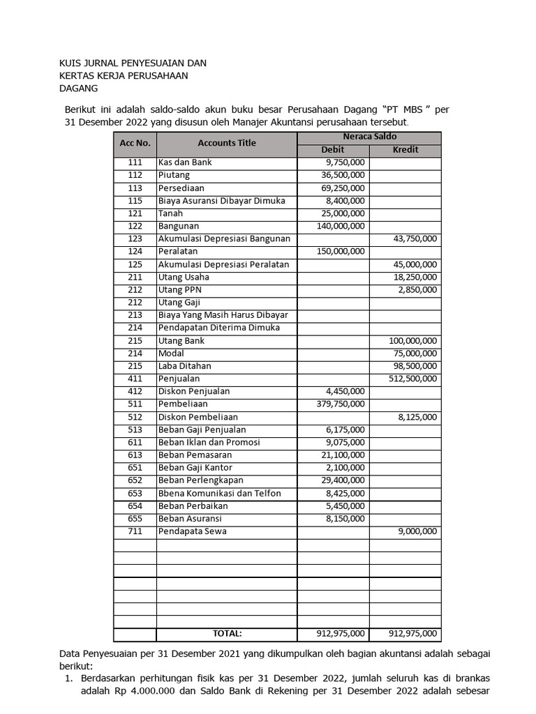 Kuis Akuntansi PT MBS | PDF