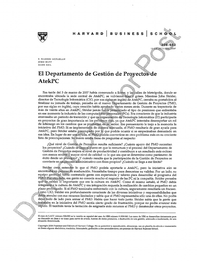 Caso U4 - AtekPC - El Departamento de Gestion de Proyectos de | PDF