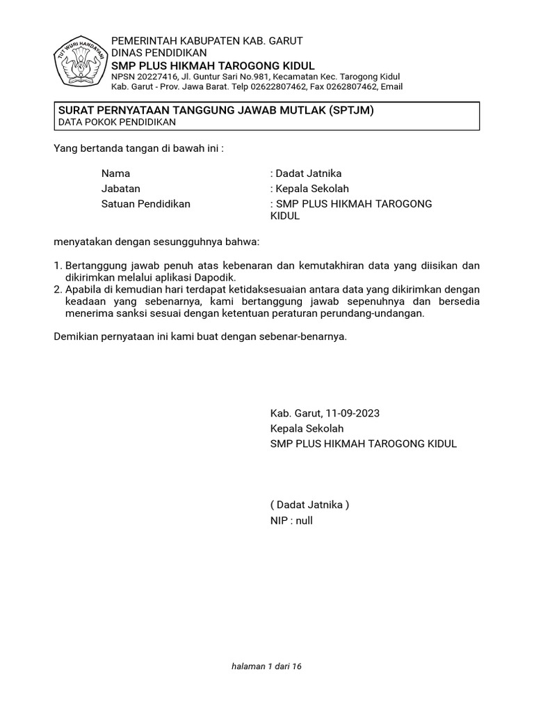 SPTJM Dapodik 2023 | PDF