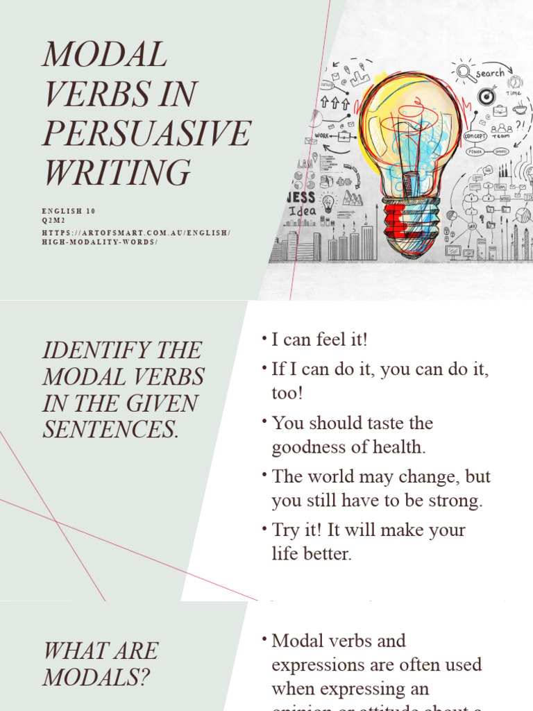 Modal VERBS in PERSUASIVE WRITING | PDF | Verb | Human Communication