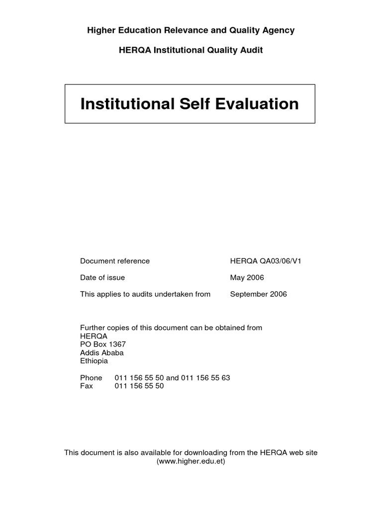HERQA Institutional Self Evaluation | PDF | Evaluation | Audit